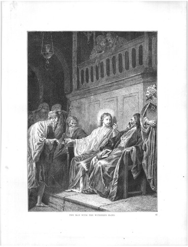 THE MAN WITH THE WITHERED HAND.VTG 1875 11" x 8" RELIGOUS BOOKPLATE ART ...