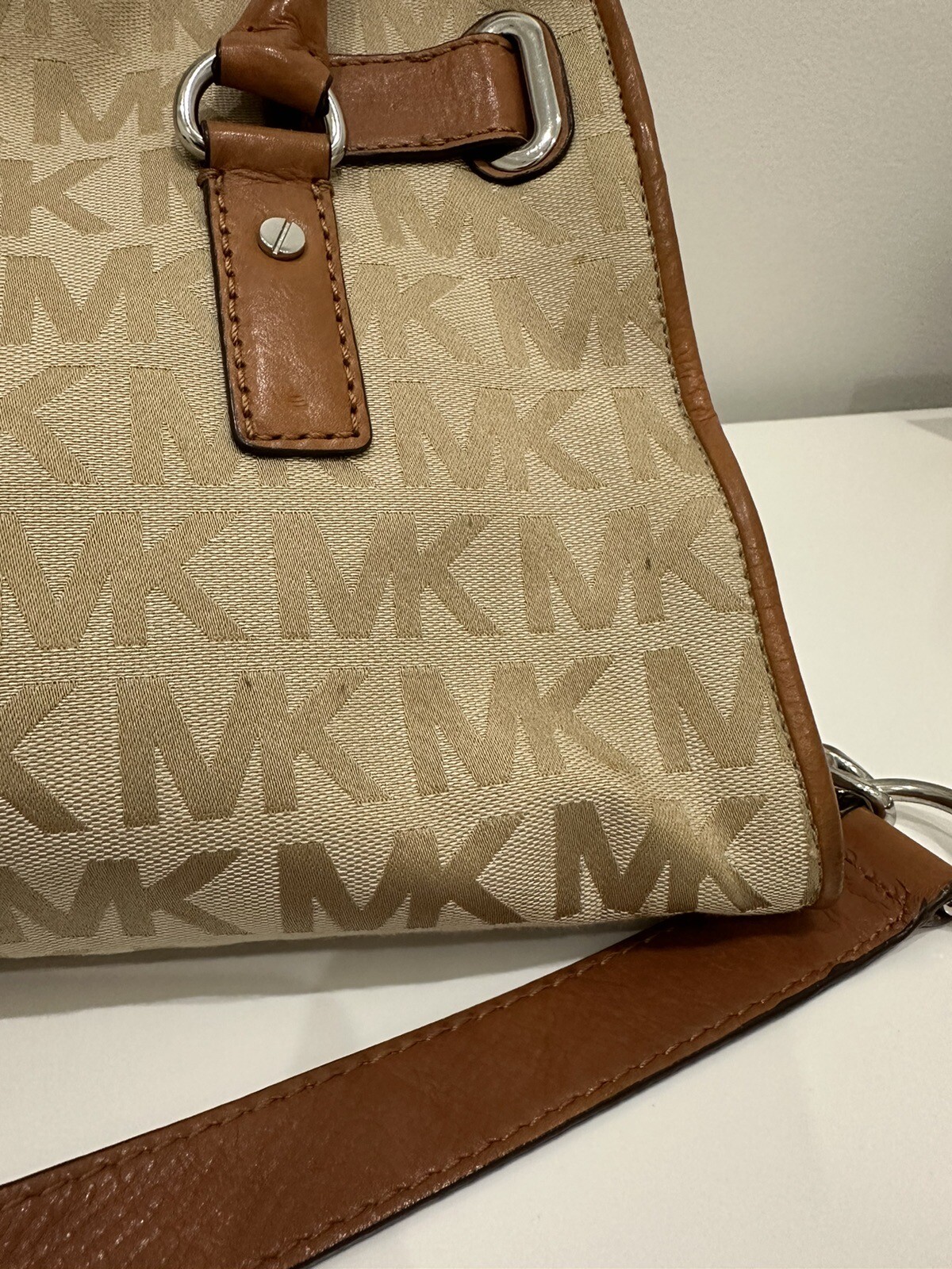 Michael Kors Hamilton Lock Large Tote Hand Bag Logo Cream Brown | eBay