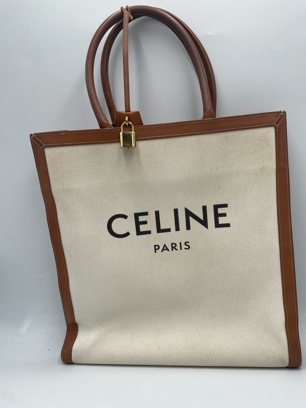 Celine Vertical Square Cabas Tote Canvas With Leather… - Gem