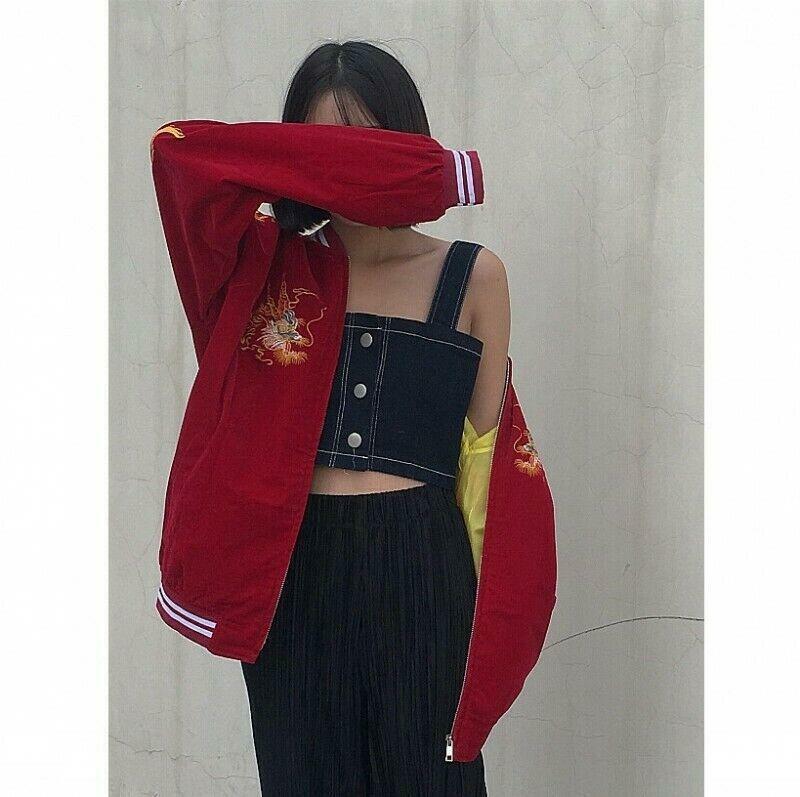 Velveteen Embroidered Jacket Womens Baseball Coat Dragon Japanese ...