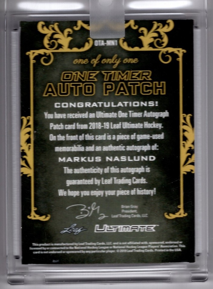 2018-19 Leaf Ultimate One-Timer Patch Auto NHL Shield Markus Naslund 1/ ...