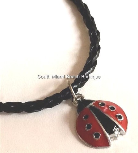 Silver Ladybug Bracelet Anklet Lady Bug Insect Red Black Enamel Size ...