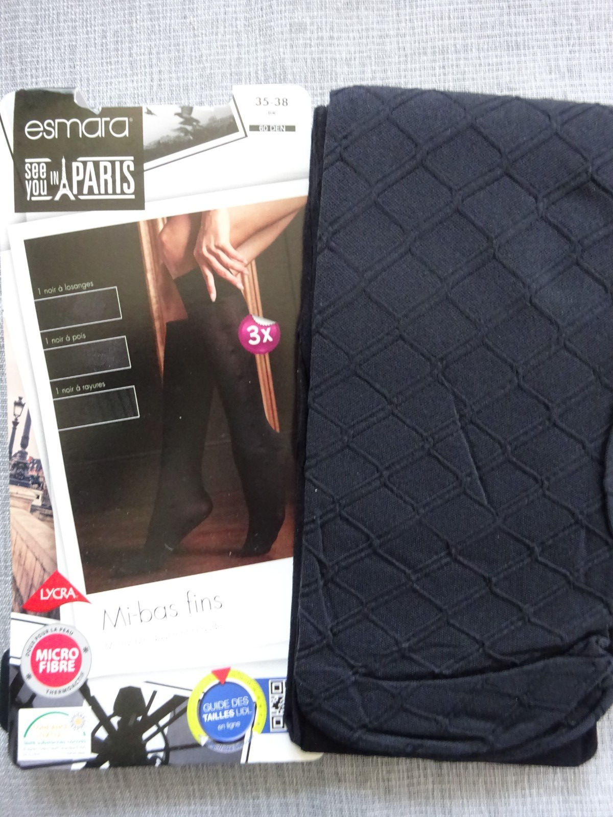 Los 3 Paar Nylon Kniestrümpfe Schwarz 60D ESMARA Größe 1 FR36/38 UK8.5 ...