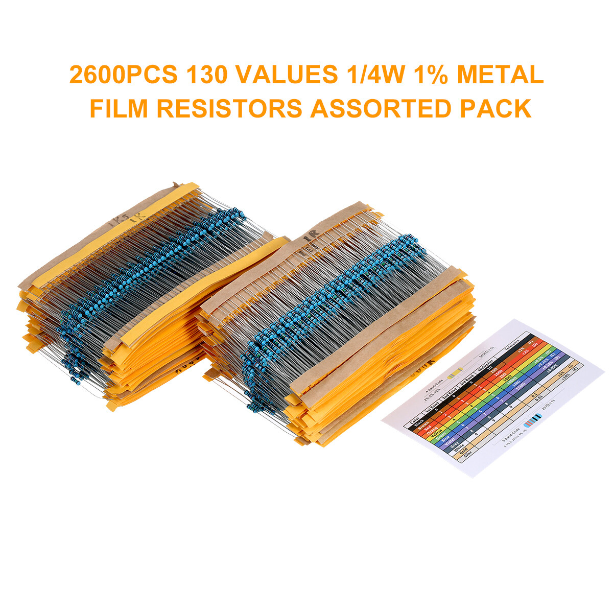 2600Pcs 130 Values 1/4W 0.25W 1% Metal Film Resistors Assorted Kit ...
