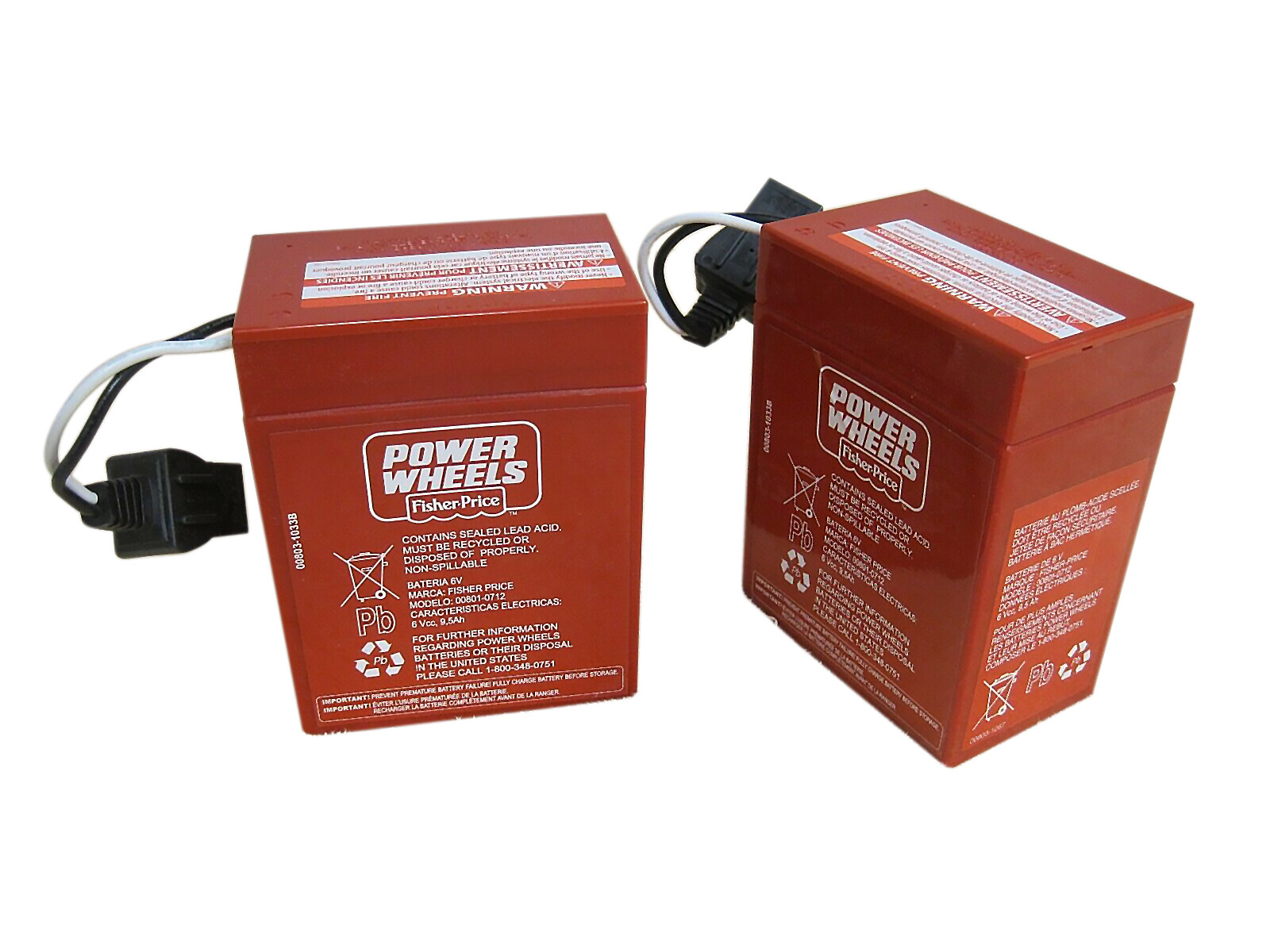 Power Wheels 00801-0712 2pc 6V RED Batteries AND One Charger ...