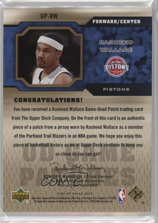 2005-06 Upper Deck UD Game Jerseys Patch /25 Rasheed Wallace #GP-RW Patch | eBay