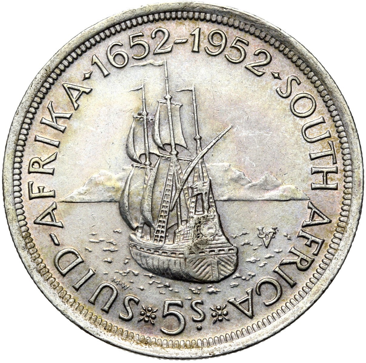 South Africa - 5 Shillings 1952 - Cape Town 1652-1952 Ship - Silver ...