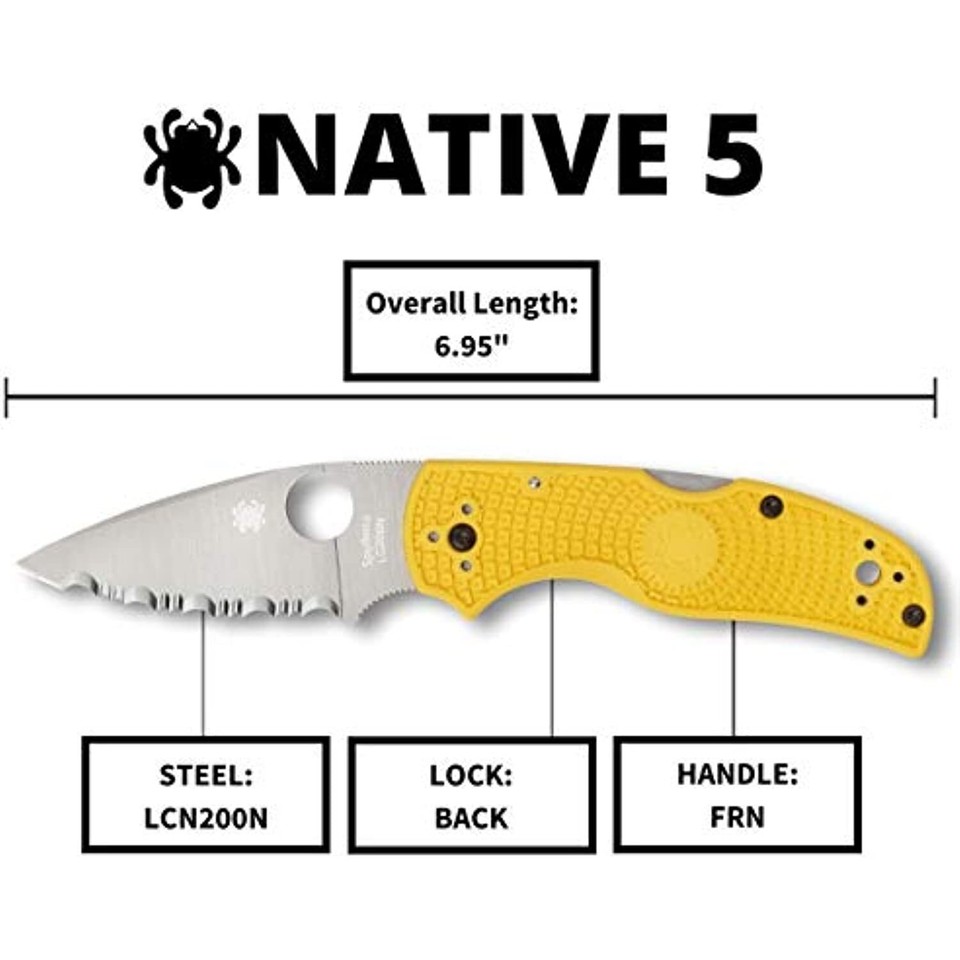 Spyderco Yellow Native 5 Numbered, Salt Corrosion Resistant CPM ...