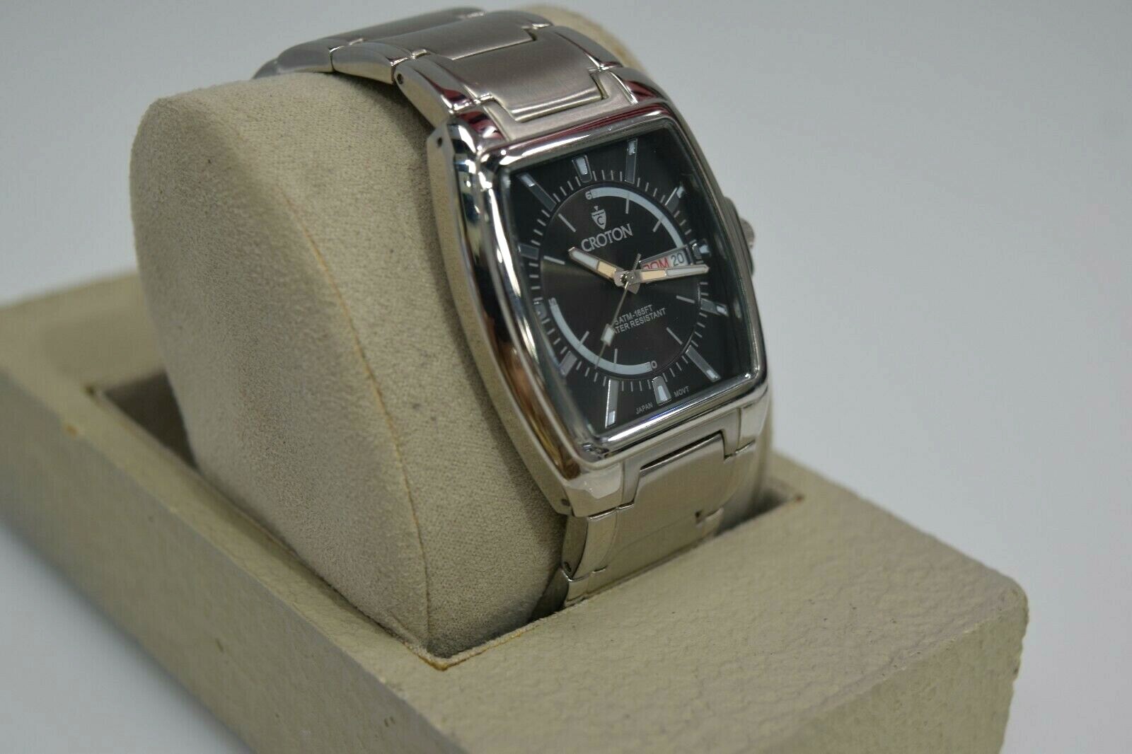 Croton Square Stainless Steel Black Dial CA3077SSBK $250 Watch | eBay