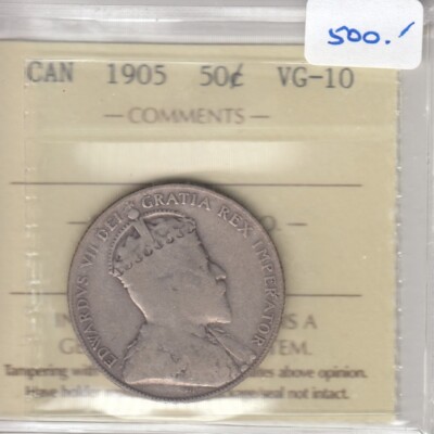 1905 Canada Fifty Cent Silver Coin - ICCS VG10 - XMX502 SC2 | eBay