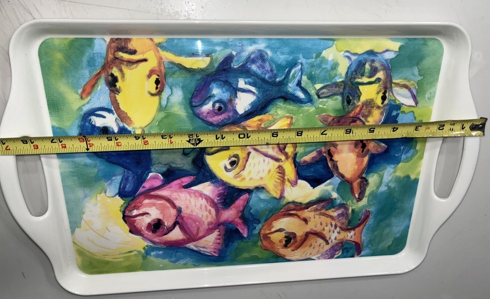 Melamine Plastic Serving Tray Water Color Fish Large Open Handles | eBay UK