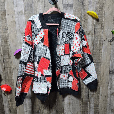 Handmade Patchwork Custom Graphic Contrast Jacket Sweatshirt Cardigan ...