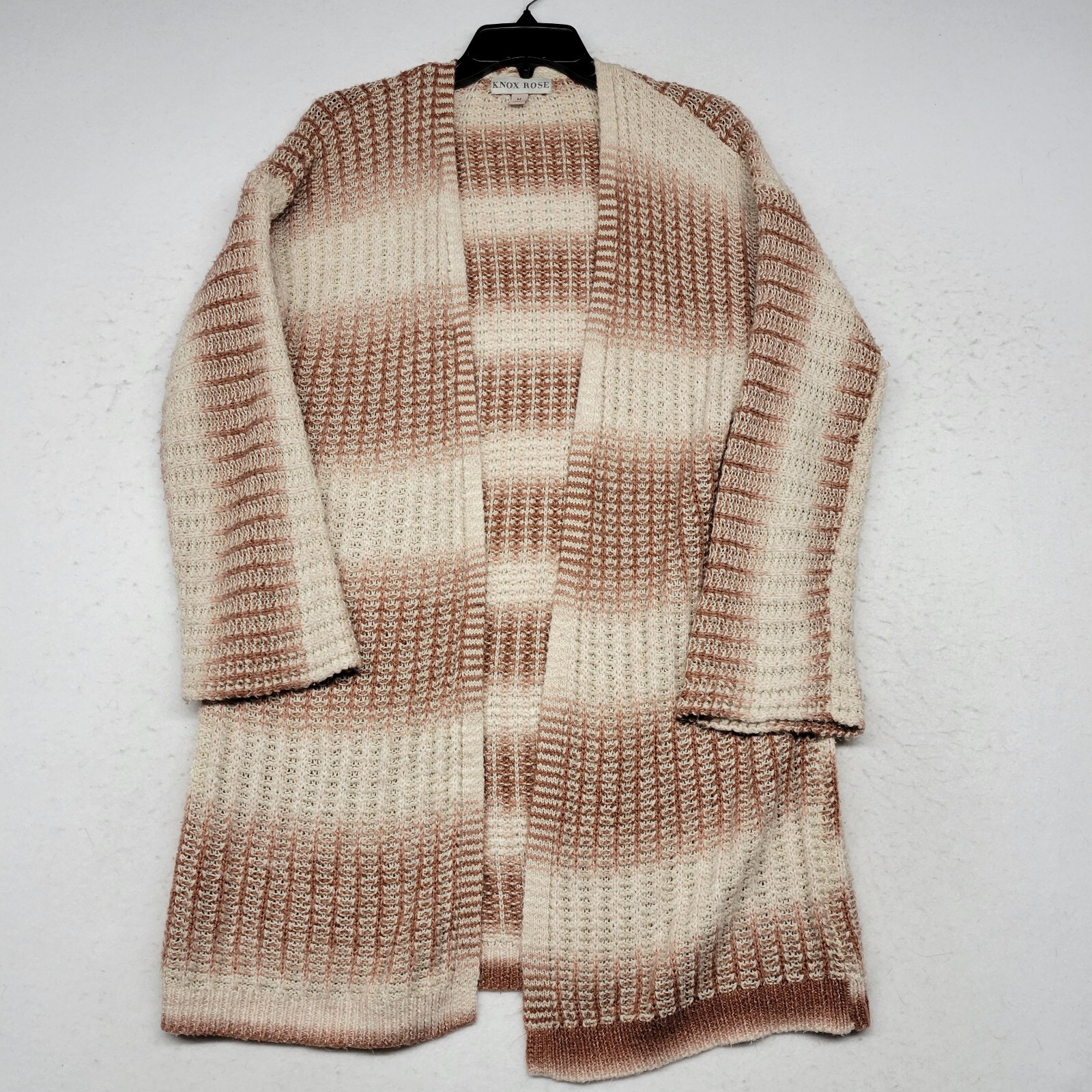Knox Rose Sweater Womens Medium Pink White Cardigan Knit Boho Open Long