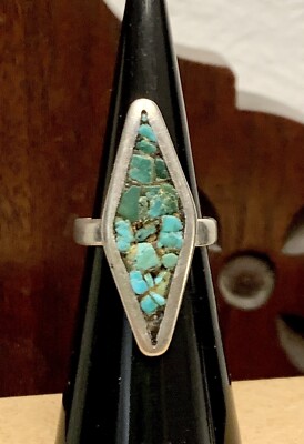 Vtg Native American 925 Silver Chunky Inlay Turquoise Diamond Pattern ...