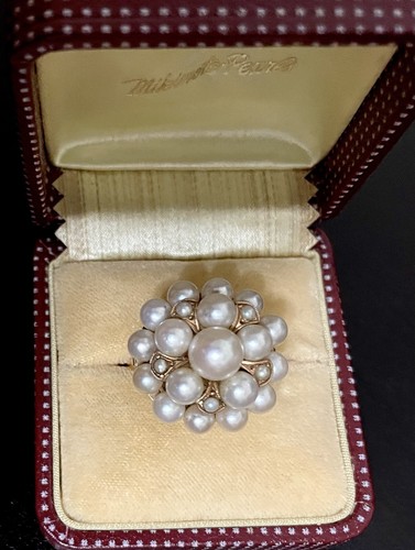 Antique Mikimoto 14k Yellow Gold Cultured Akoya Pearl Cluster Ring ...