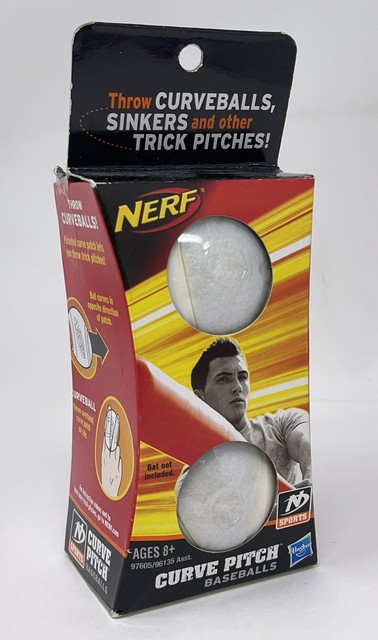 2 NERF Curve Pitch Baseballs Ages 8 Curveballs Sinkers Trick Pitches in ...