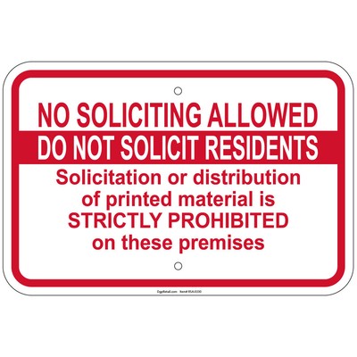 No Soliciting Do Not Solicit Resident Or Distribute 12"x18" Aluminum ...