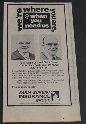 1979 Print Ad Farm Bureau Insurance Group Caro Michigan Harry Chuck ...
