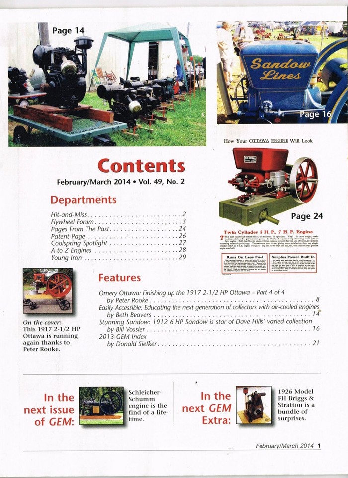 GAS ENGINE magazine February 2014, 2.5HP Ottawa pt4, Air Cooled engines ...