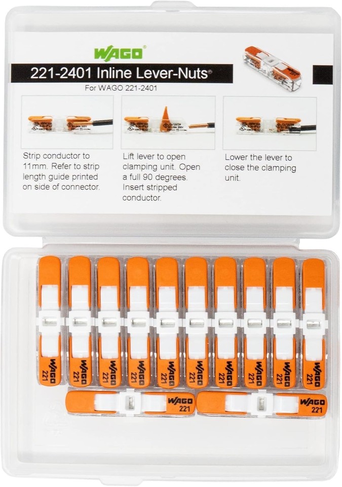 WAGO 221-2401 Lever Nuts Compact Splicing Inline Wire Pack of 12 ...