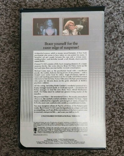 Dressed To Kill VHS 1984 Michael Caine Angie Dickinson Horror Warner Clamshell | eBay