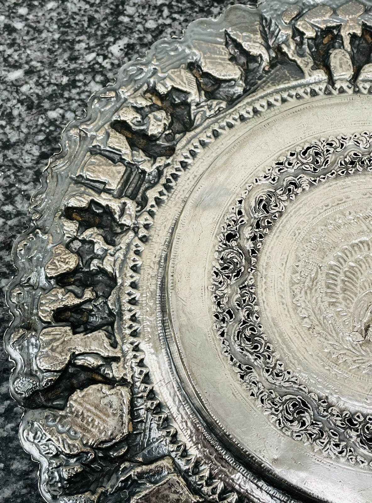 Large Antique Indian Pierced Sterling Silver Decorative Plate | eBay UK