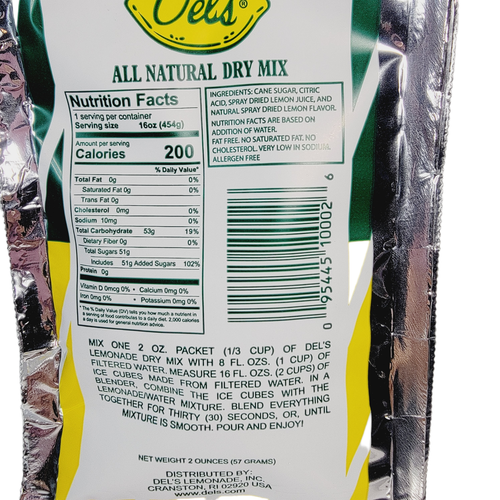 Del's Lemonade All Natural Dry Lemonade Mix 2oz Bag Free Shipping | eBay