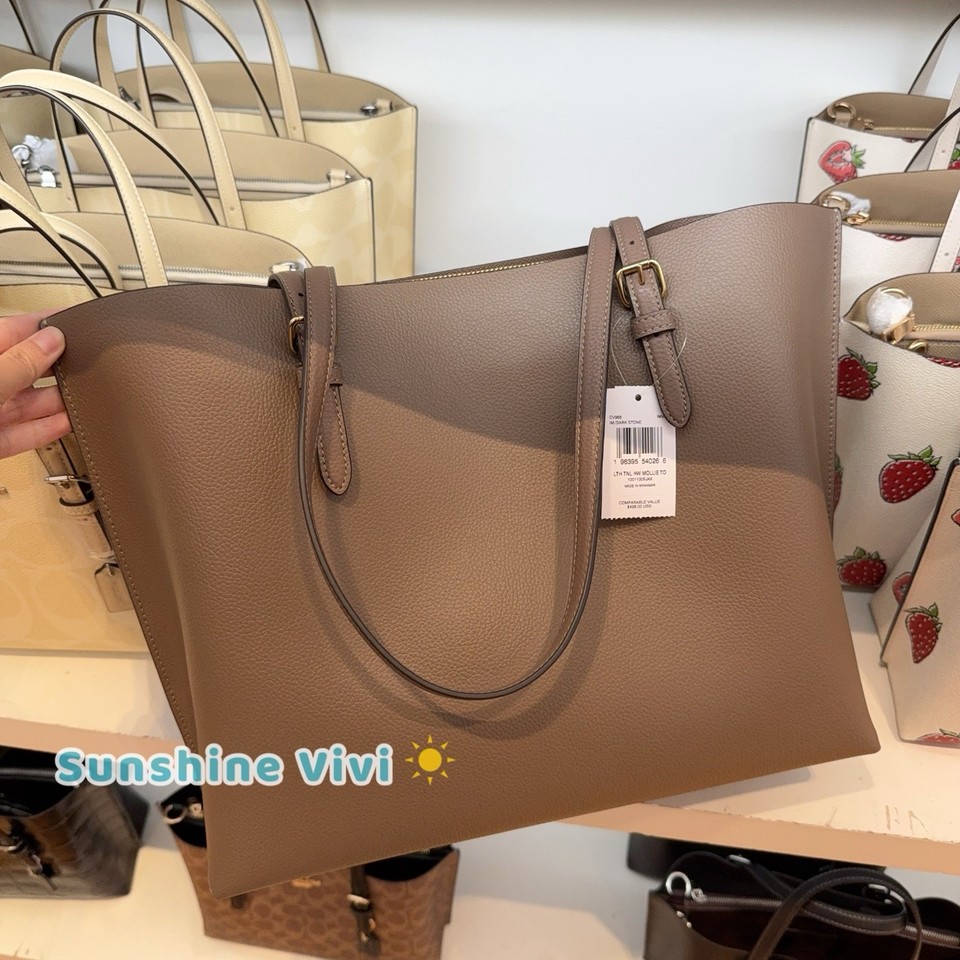 NWT COACH Mollie Tote Handbag Leather Gold/Dark Stone CV968 | eBay