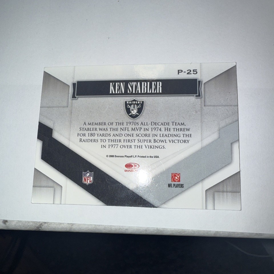 2008 Donruss Gridiron Gear Performers /500 Ken Stabler #P-25 HOF | eBay