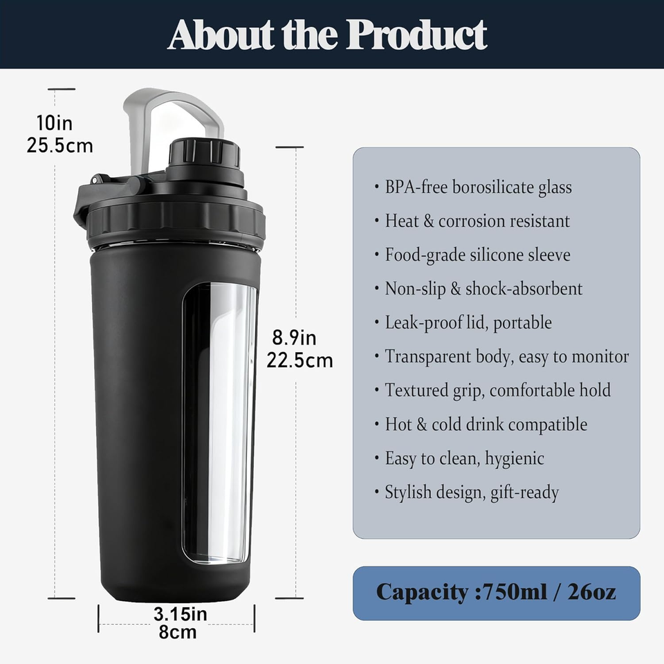 Glass Shaker Cup Odorless BPA Free– Glass Shaker Bottle for Protein 26Oz Durable | eBay
