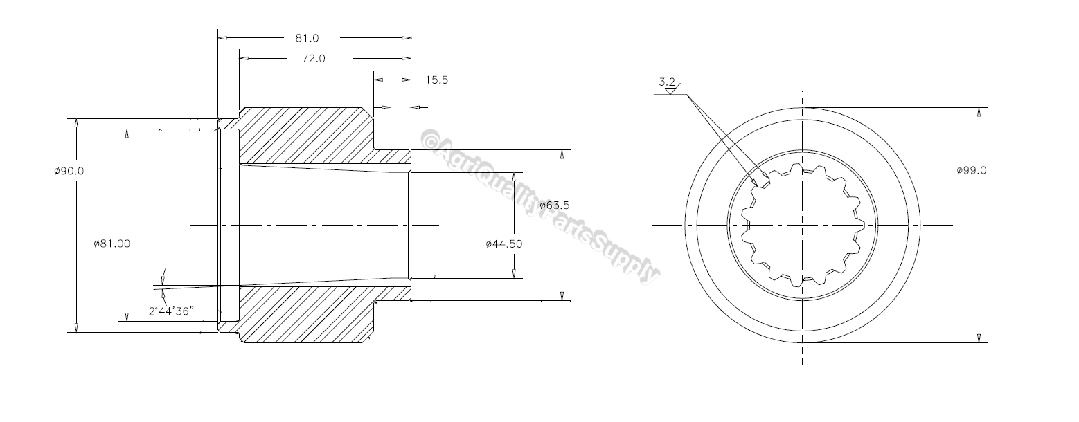 15 Tapered Spline Blade Hub for most Gearboxes 75HP, Land Pride 826 ...