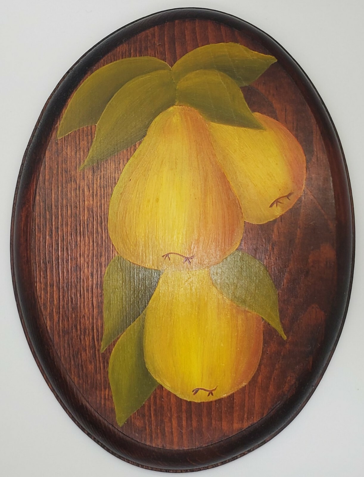 Hand Painted Pears On Wood Plaque Oval Rustic Farmhouse Vintage Shelf ...