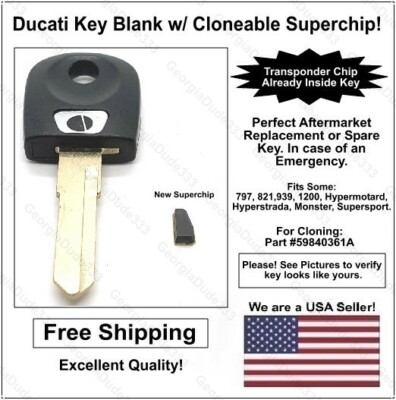 Ducati Aftermarket Double Sided Key Blank w/Clone Chip. For Cloning ...