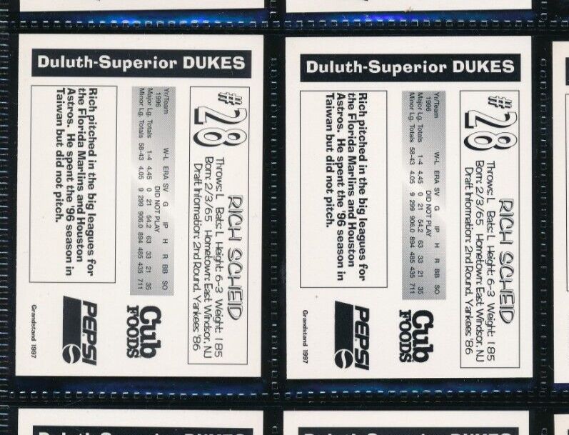 Lot (2) 1997 Grandstand #28 Rich Scheid Duluth Dukes Player Lot (FO5 ...