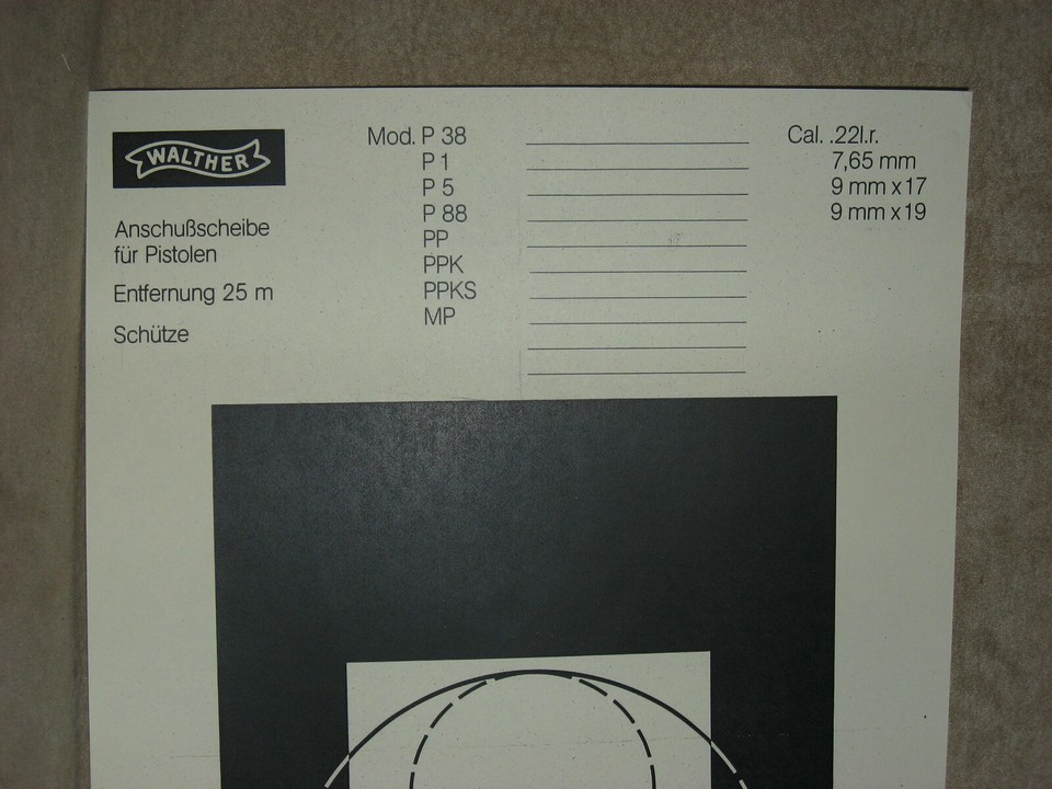 Walther Firearms Germany Pistol Test Target P38 P1 P88 MP PP PPK Pistol ...