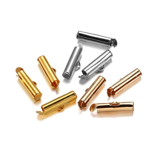 100Pcs Metal Slide On End Clasp Tubes Slider End Caps Crimp End Tube ...