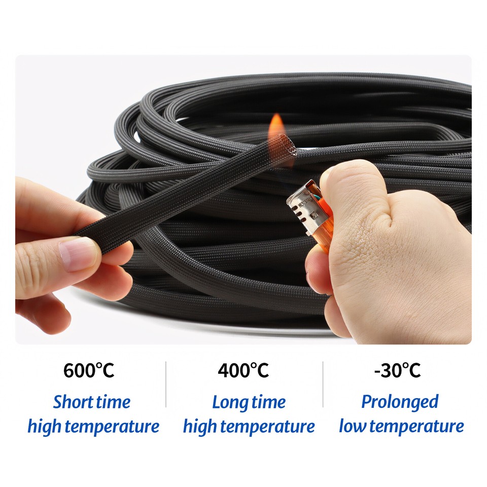 600°C HIGH TEMP Fiberglass Sleeving Cable Wire Insulation Sheath Black ...