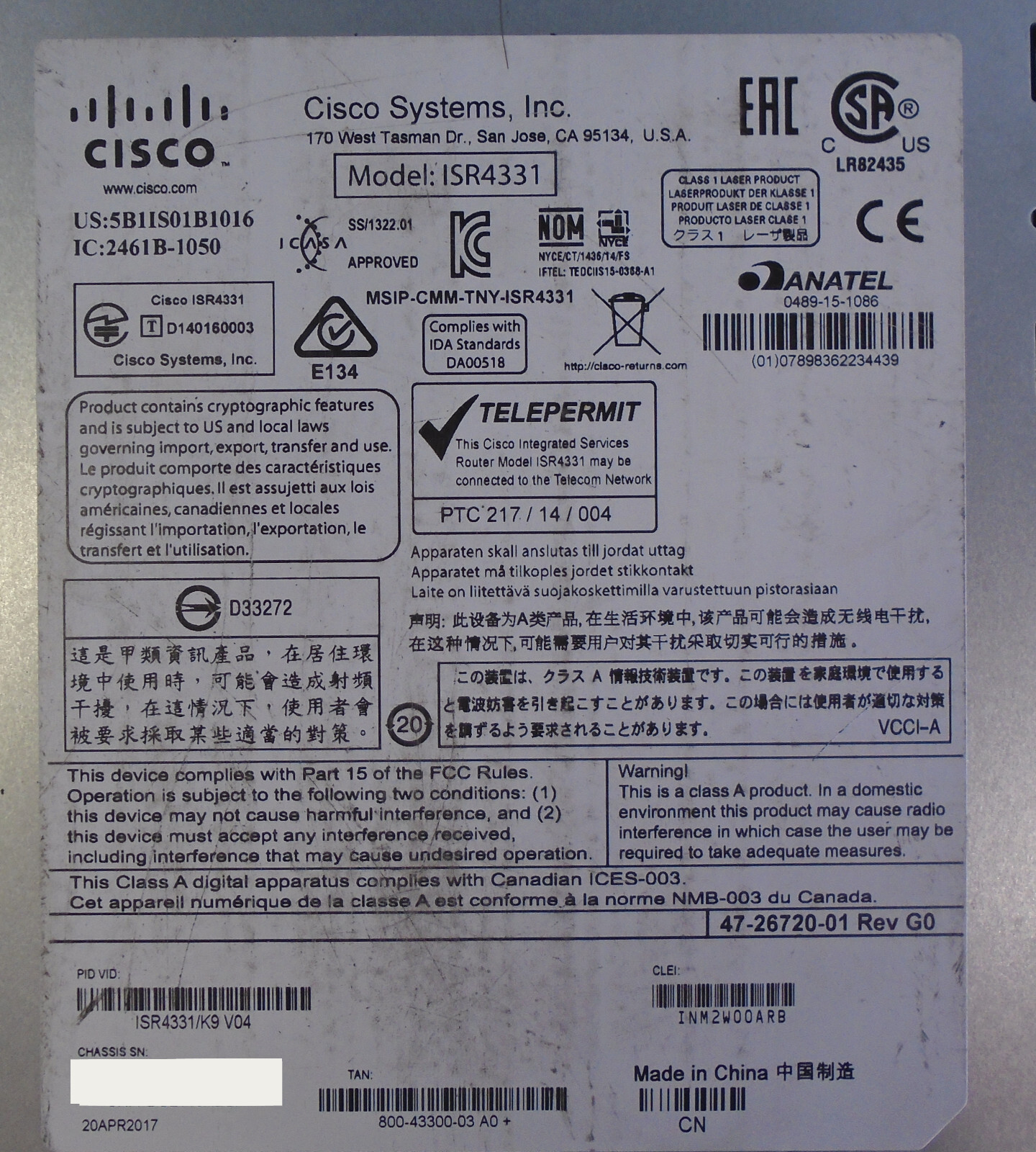 Cisco 4300 Series ISR4331/K9 V04 ISR 4331 Integrated Services Router | eBay