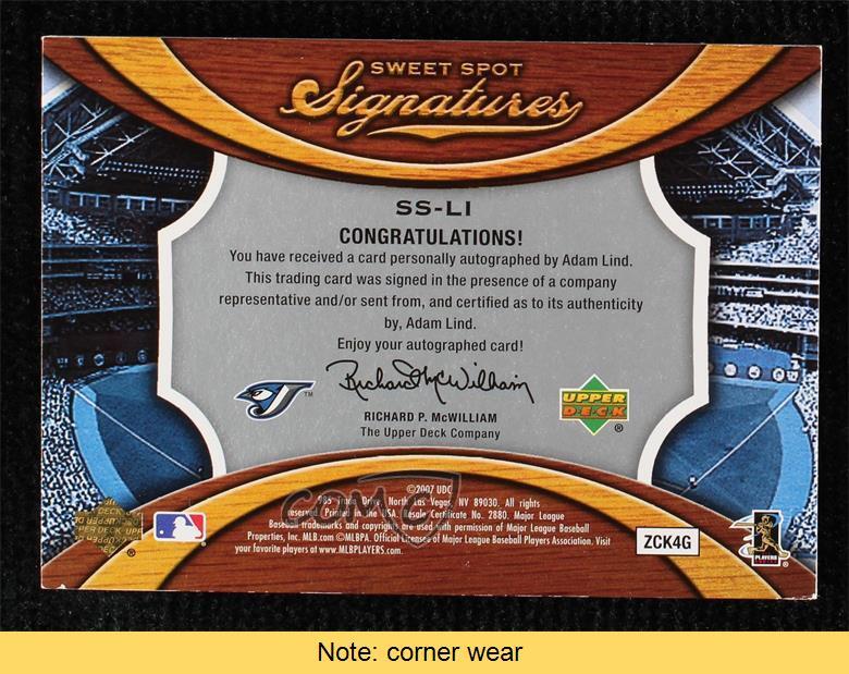 2007 Sweet Spot - Signatures Bat Barrel Ash Gold Ink #SS-LI Adam Lind ...