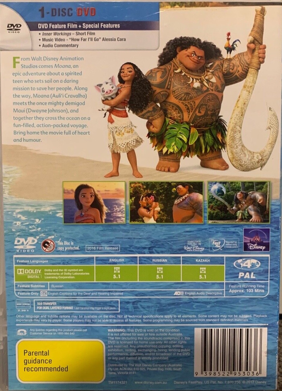 Moana (DVD, 2016) Disney Movie - Auli'i Cravalho, Dwayne 'The Rock ...