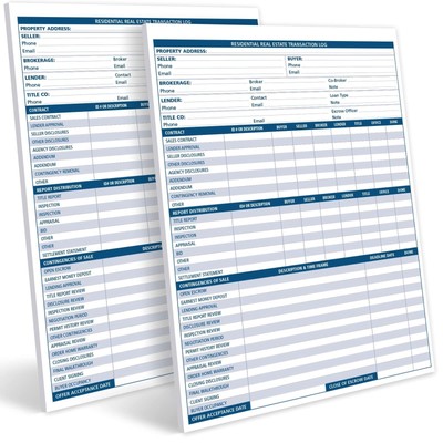 Global Printed Products Real Estate Transaction Log, 2-Pack, 8.5"x11 ...