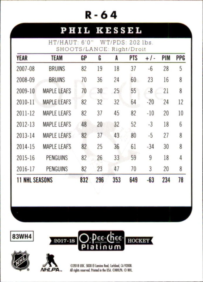 2017-18 O-Pee-Chee Platinum Retro #R64 Phil Kessel - NM-MT | eBay