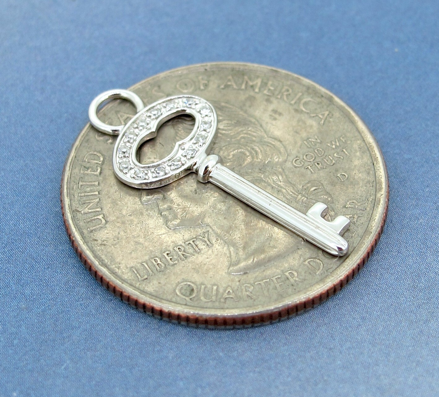 14k White Gold Diamonds Key Pendant Charm | eBay