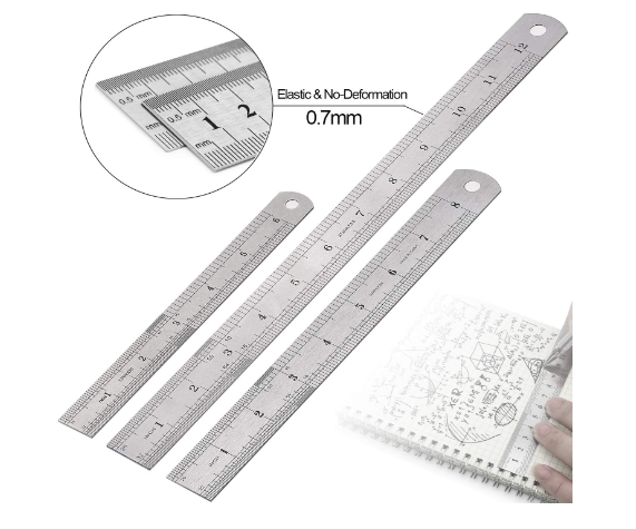 3Pcs Stainless Steel Ruler Set 6 8 12 Inch Metal Ruler with Inch and ...