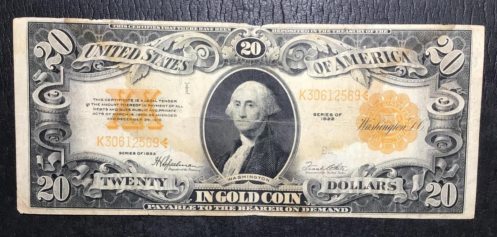 1922 $20 US "GOLD Certificate" VG! "LARGE SIZE" "High in Demand" Old ...