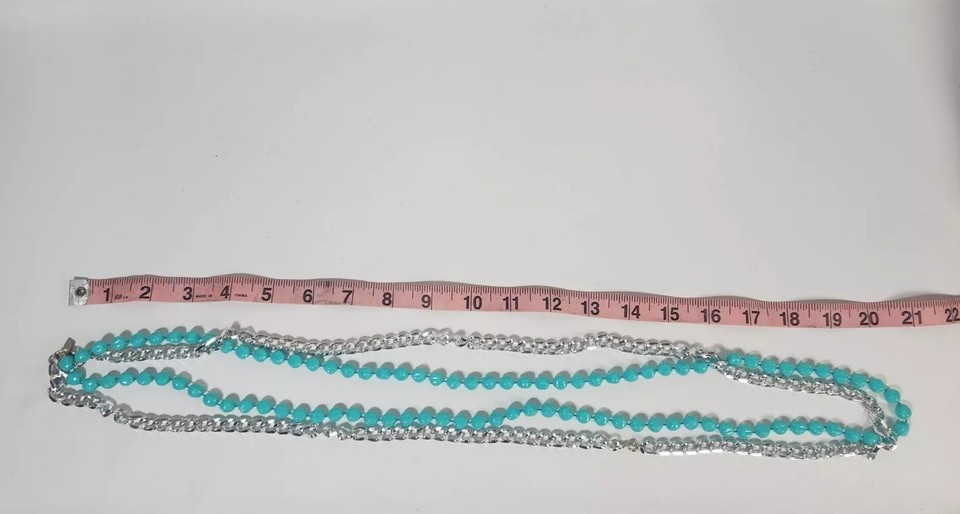 NOS Vtg Sarah Coventry Aqua Chain Silver Blue Bead Turquoise Two Strand ...