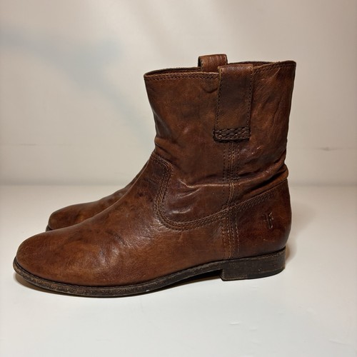 Frye Anna Shortie Distressed Brown Leather Size 7 M Slouch Ankle Boots ...