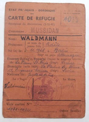REFUGEE ID CARD JEWISH CHILD DORDOGNE FRANCE MUSSIDAN HOLOCAUST VICHY ...
