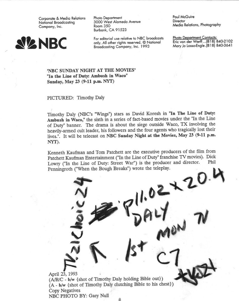 TIMOTHY DALY Fantastic ORIGINAL TV Photo IN THE LINE OF DUTY: AMBUSH IN ...