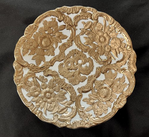 Antique Meissen Style Porcelain Rococo Plate Raised Gilded 8.1”Blue ...